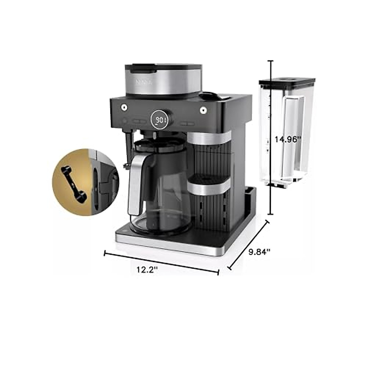 Ninja CFN601 Espresso & Coffee Barista System, Single-Serve Coffee & Compatible with Nespresso Capsule, 12-Cup Carafe, Built-in Frother, Cappuccino & Latte Maker, Black & Stainless Steel (Renewed)