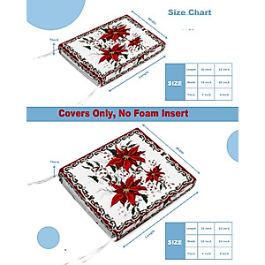 Poinsettia Christmas Outdoor Cushion Chair Cover Set of 2 - Waterproof Couch Seat Covers, Winter Xmas Botanical Merry Christmas Patio Furniture Protector Slipcovers for Sofa/Garden/RV, 20"x18"x4"