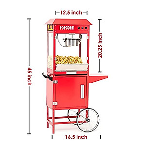 Aibudy Popcorn Popper with Cart and Stand,Theater Commercial Vintage Popcorn Maker with 8 Oz. Stainless Steel Kettle and Storage Included, Red