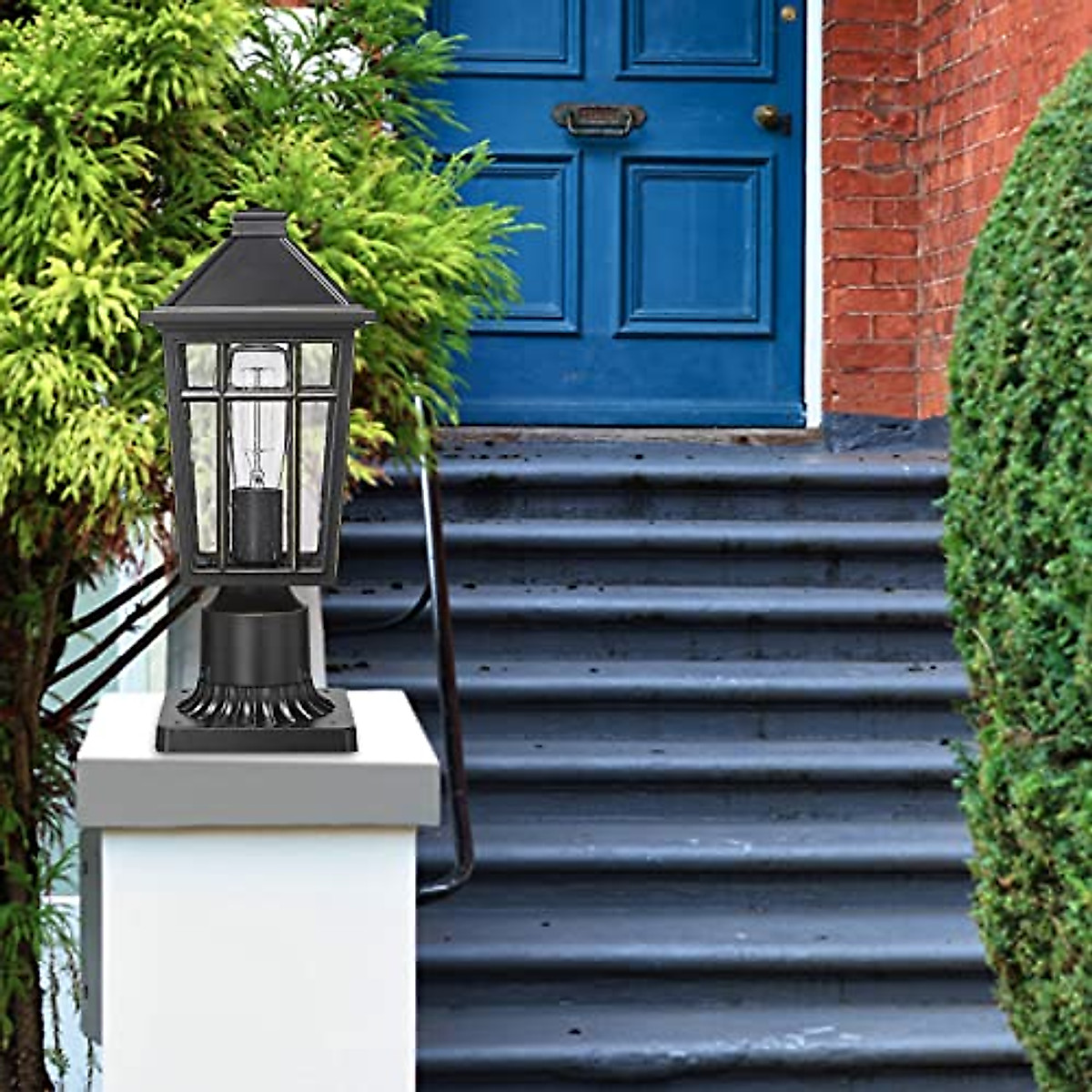 Darkaway Post Lights Outdoor Lamp Post Light Fixture Outdoor Lighting, Light Posts for Outside with Seeded Glass Aluminum Housing for Outdoor Garden, Patio Post Base/Pole Mount