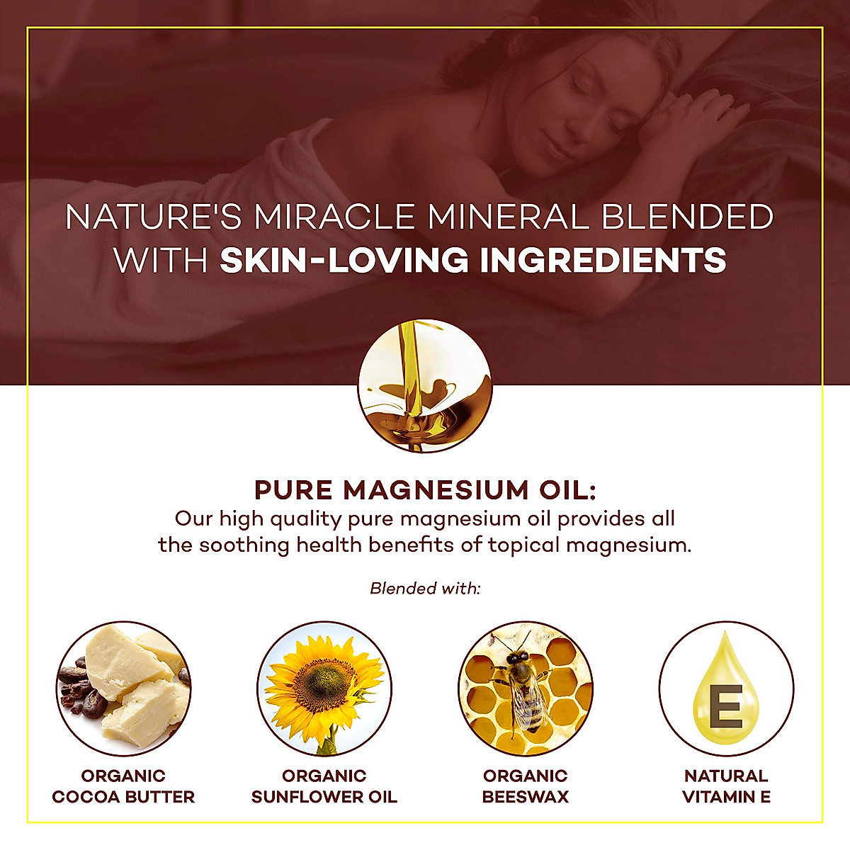 Seven Minerals, Natural Magnesium Cream for Pain Calm, Leg Cramps, Sleep & Muscle Soreness With Moisturizing Organic Cocoa Butter & Vitamin E - No Harmful Ingredients USA Made Safe for Kids (8 fl oz)