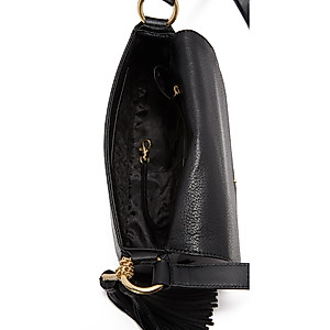 MICHAEL Michael Kors Womens Elyse Leather Signature Saddle Handbag Black Medium