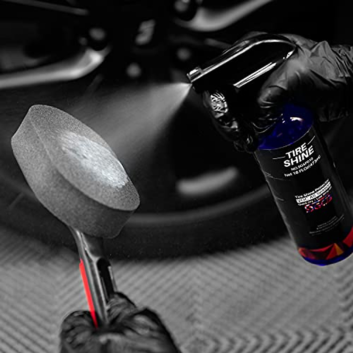 SGCB Pro Tire Shine Applicator Brush - Premium Auto Detailing Tire Dressing Applicator Sponge Brush for Tire Shine, Ergonomic Grip with Long Handle, Multipurpose Foam Sponge Brush Wax Foam Applicator