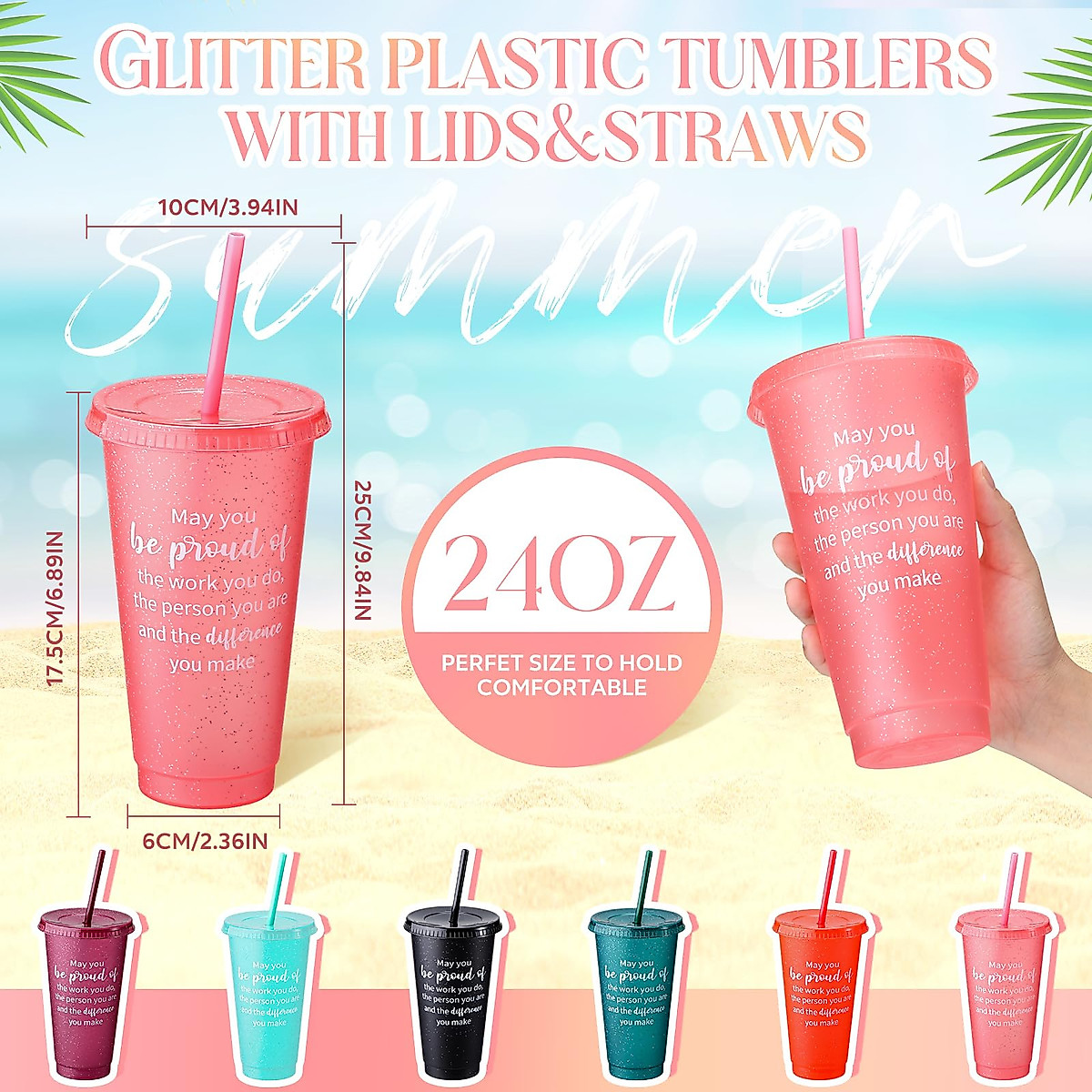 Dandat 36 Pcs Appreciation Tumblers Gifts Bulk 24 oz Thank You Employee Teacher Plastic Graduation Tumbler Colorful Reusable Inspirational Cups with Lids Straws Coworker Staff (Dark Color)