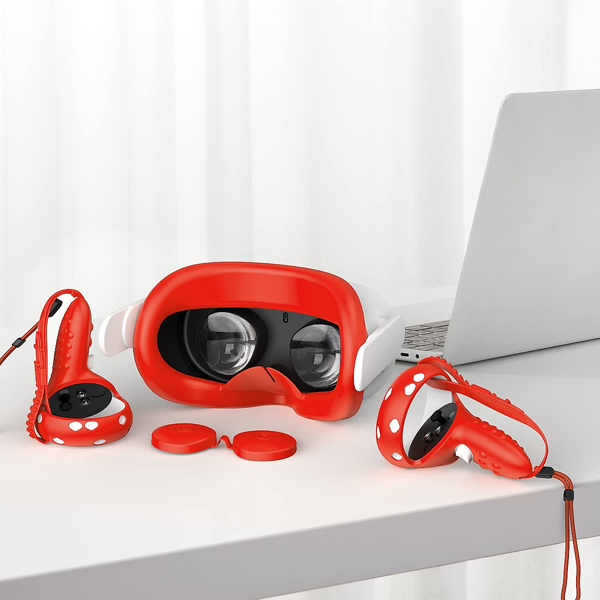 HUIUKE Touch Controller Grip Cover for Quest 2 with Silicone VR Face Cover Pad and Lens Cover, 3 in 1 Silicone Cover Set for Quest 2, Quest 2 Accessories (Red)