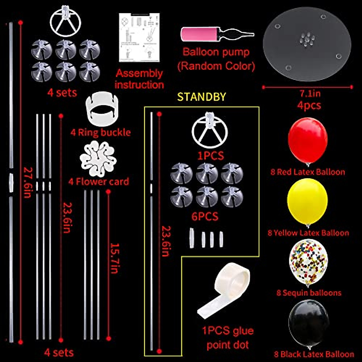 TONIFUL Mouse Birthday Table Decorations Red Yellow Black Table Centerpiece Balloons Stand Holder Kit for Mickey Party Theme Favors Baby Shower Kids Party Supplies