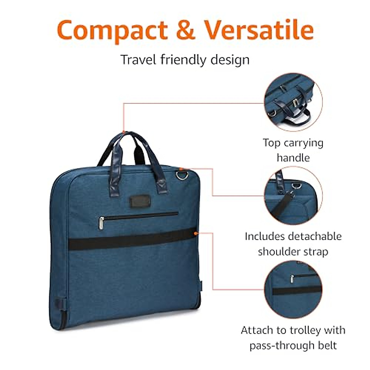Amazon Basics Carry-On Garment Bag for Travel and Business Trips with Shoulder Strap - Navy