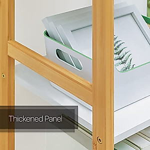 MoNiBloom 3 Tier Small Bookcase, Bamboo Standing Storage Bookshelf Kids Open Shelf Organizer Display Rack Table for Bathroom Bedroom Office Living Room, Natural/White