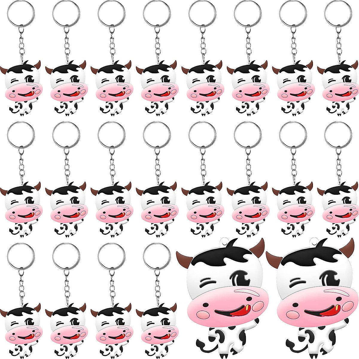 MTLEE Cow Party Favors Cute Rubber Cow Keychain Farm Laughing Cow Animal Cow Baby Keychains for Boys Girls Teens School Carnival Rewards Baby Shower Birthday Party Favors(40 Pieces)