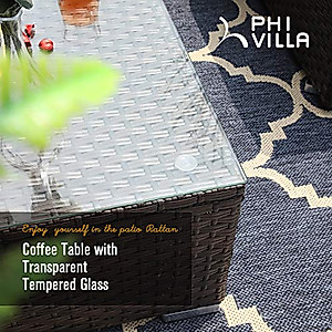 PHI VILLA Outdoor Sectional Furniture Clearance 2 Piece Patio Sofa Set Low-Back Rattan Wicker Additional Seat, Navy Blue