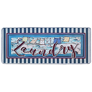 Flytime Rustic Vintage Laundry Room Rug Striped Laundry Rug Runner for Wash Room Non Skid Rubbe Kitchen Floor Mat Doormat 16" X 40" Inches