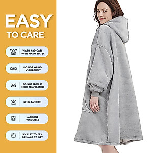 Beauty Shine Oversized Wearable Blanket Hoodie,Sherpa Hooded Blanket Adult as Birthday Gifts for Men Mom Women Girlfriend,Cozy Sweatshirt with Giant Pocket(Grey,Zipper)