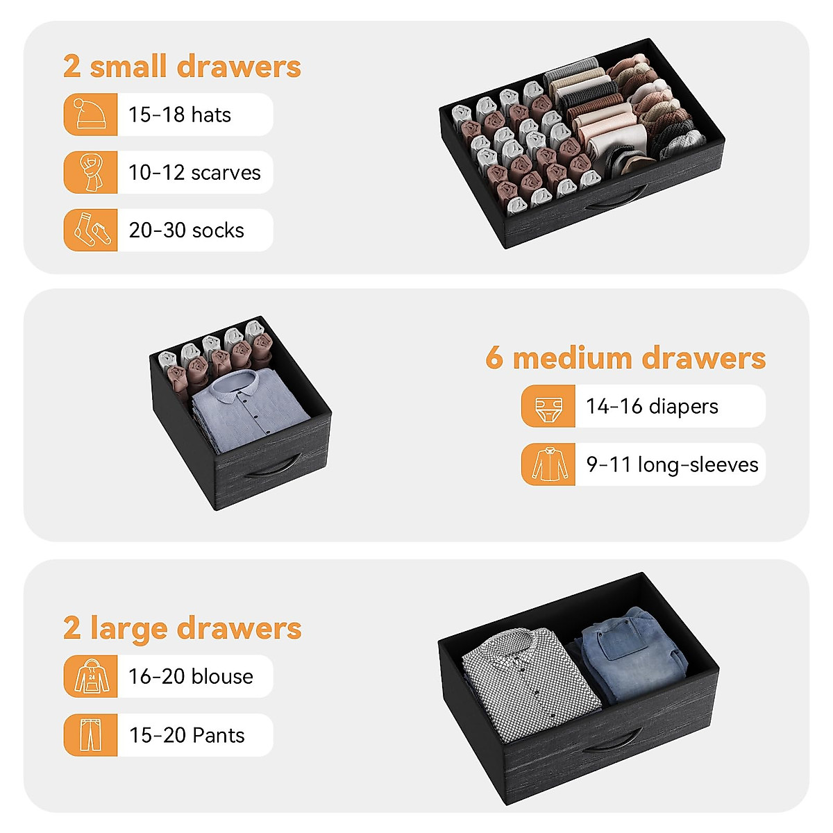 Jojoka Wide Dresser with 10 Large Drawers for 55'' Long TV Stand with Power Outlet Entertainment Center, Storage Fabric Drawer Unit for Bedroom, Closet, Entryway, Sturdy Metal Frame, Black willow