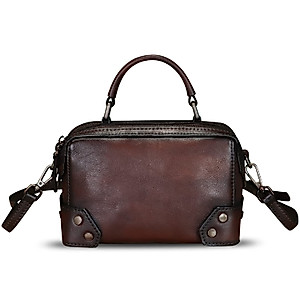 Genuine Leather Satchel for Women Purse Vintage Handmade Top Handle Handbag Retro Designer Crossbody Bag Purse (Coffee)