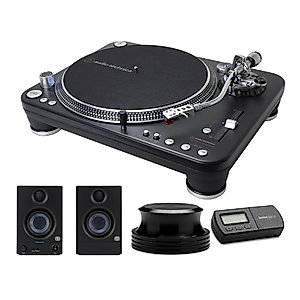 Audio-Technica ATLP1240USBXP Professional DJ Turntable Bundle with Presonus Eris 3.5 3.5-Inch Low-Frequency Driver Media Reference Monitors, Knox Stabilizer and Stylus Scale (4 Items)