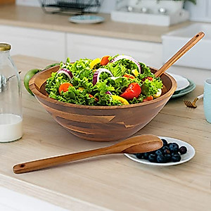 HOMEXCEL Acacia 3-Piece Wooden Salad Bowl Set, Large Wood Salad Bowl with Server,Big Wood Serving Bowl for Fruits, Salad, Cereal or Past