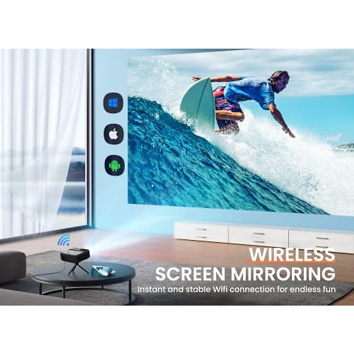 WiFi Mini Projector, ACROJOY Video Projector w/ Tripod, HD 1080P & 240" Display Supported, Portable Movie Outdoor Projector Compatible with TV Stick, HDMI, VGA, TF, AV, USB, Black