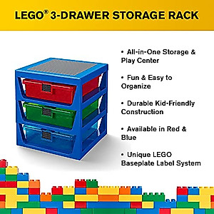 Room Copenhagen LEGO 3-Drawer Storage Rack System, 13-2/3 x 12-3/4 x 15 In, Blue