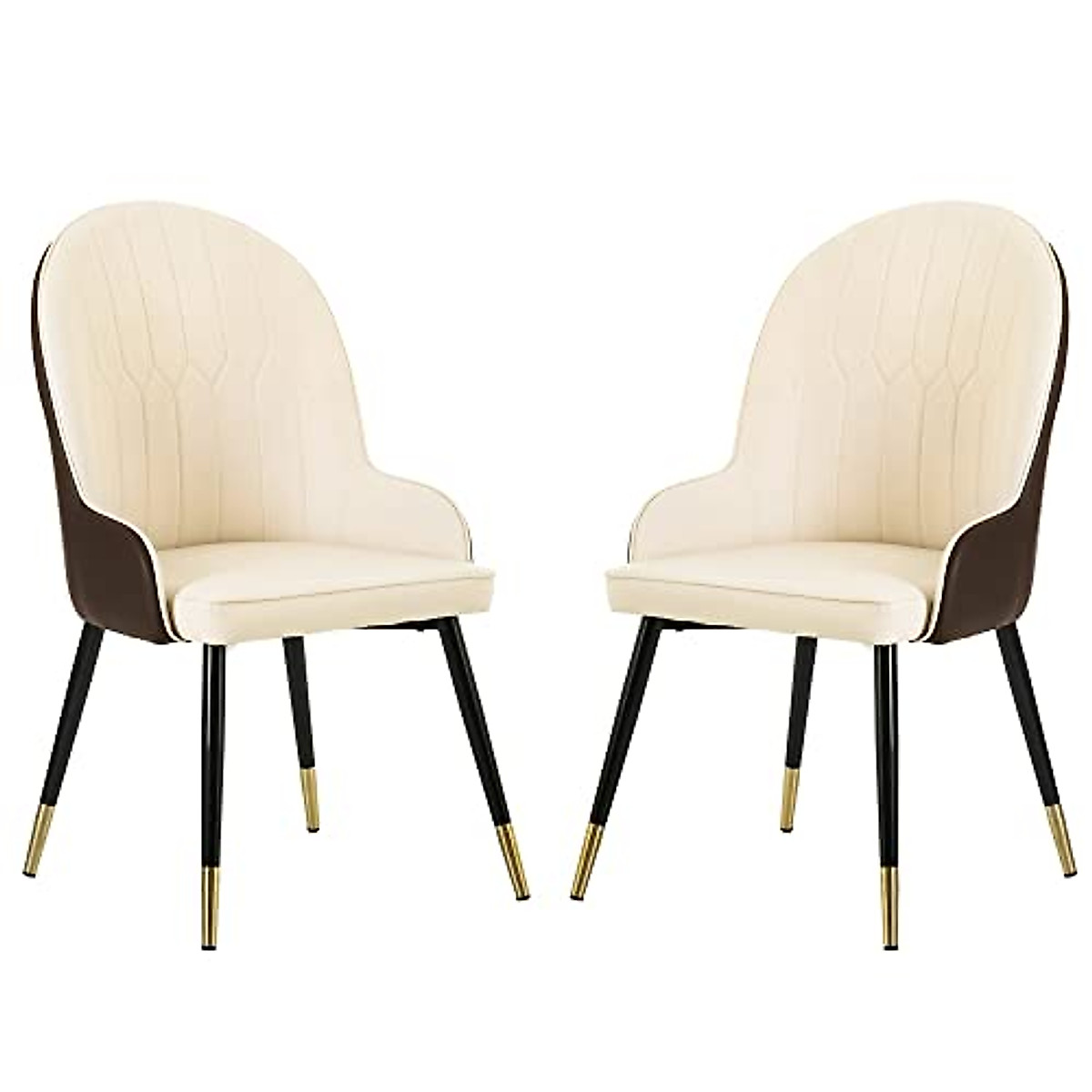 RuiSiSi Modern Dining Chairs, PU Leather Side Chair Pub Chairs French Style Kitchen Room Chairs with Comfortable Wing Back and Solid Metal Chair Legs, Set of 2, Brown