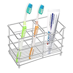 Sihuuu Metal Toothbrush Holder for Bathroom, Stainless Steel Electric Toothbrush Organizer Stand, Toothpaste Holders with Multifunctional 5 Slots