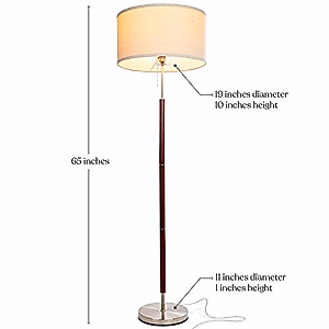 Brightech Carter LED Floor Lamp, Drum Shade Tall Lamp with Walnut Wood Finish, Great Living Room Décor, Mid-Century Lamp for Living Rooms & Offices, Mid Century Modern Lamp for Bedroom