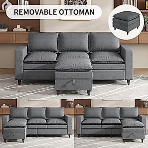 Convertible Sectional Sofa Couch for Living Room, L-Shaped Comfy Cloud Sofa, Removable Storage Ottoman, Small Sofa for Apartment/Living Room (Dark Grey)