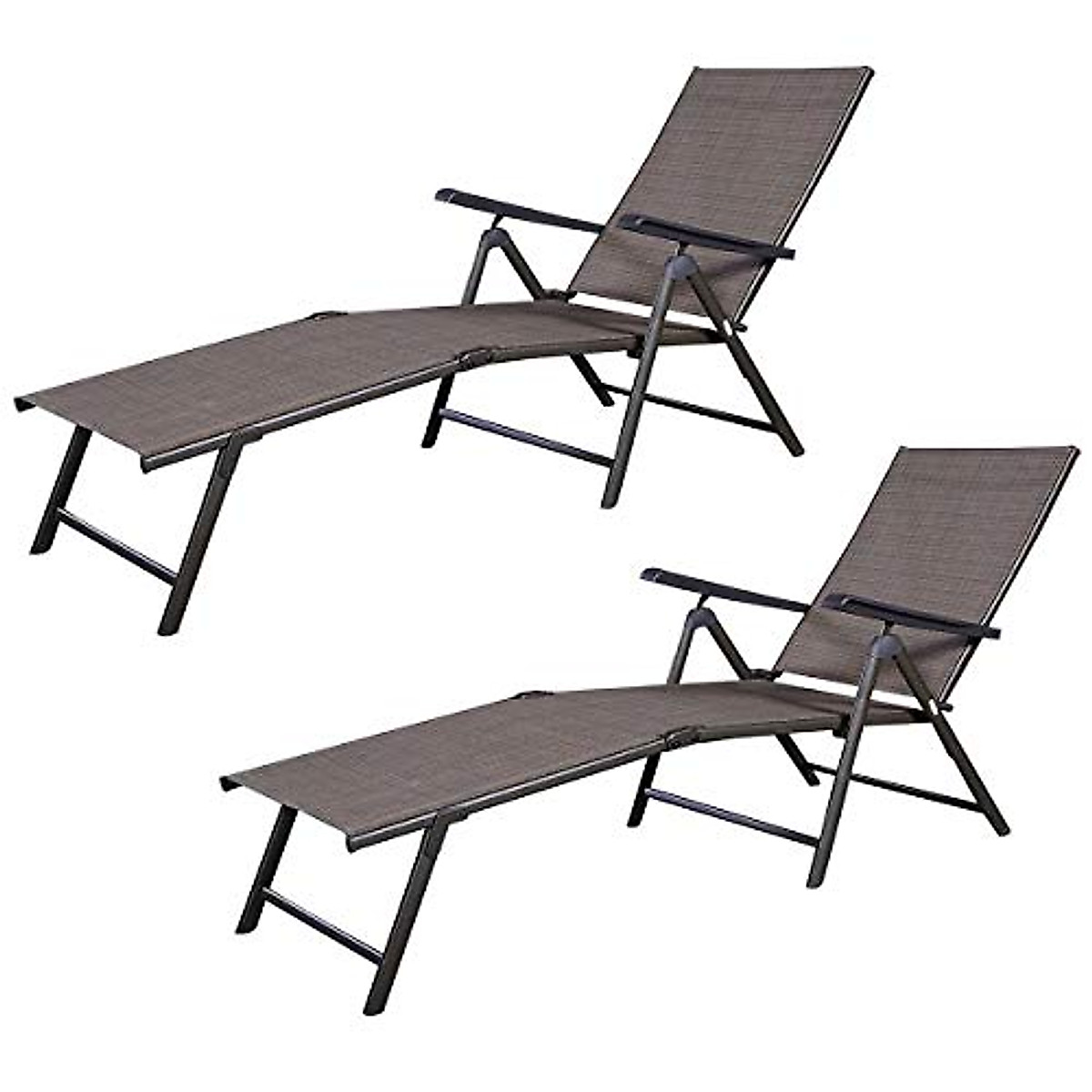 Tangkula Set of 2 Patio Adjustable Chaise, 5 Back & 2 Leg Positions Adjustable Textiline Outdoor Reclining Lounger Chairs, Suitable for Lawn, Poolside, Garden Yard and Beach
