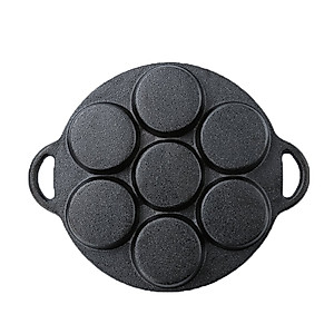 Nadalan Cast Iron Omelette Egg Burger Fried Egg Pot Pancake Pan With 7-Mold Design 32cm Diameter