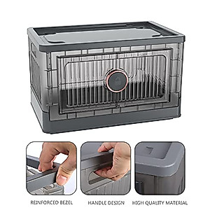 richang Closet Organizers and Storage Shelves, Trunk Organizer, Dorm Room Essentials,Folding Box, Stackable Toy Bins with Door and Wheels, Rotate-to-lock, 3-Pack,35L,Grey