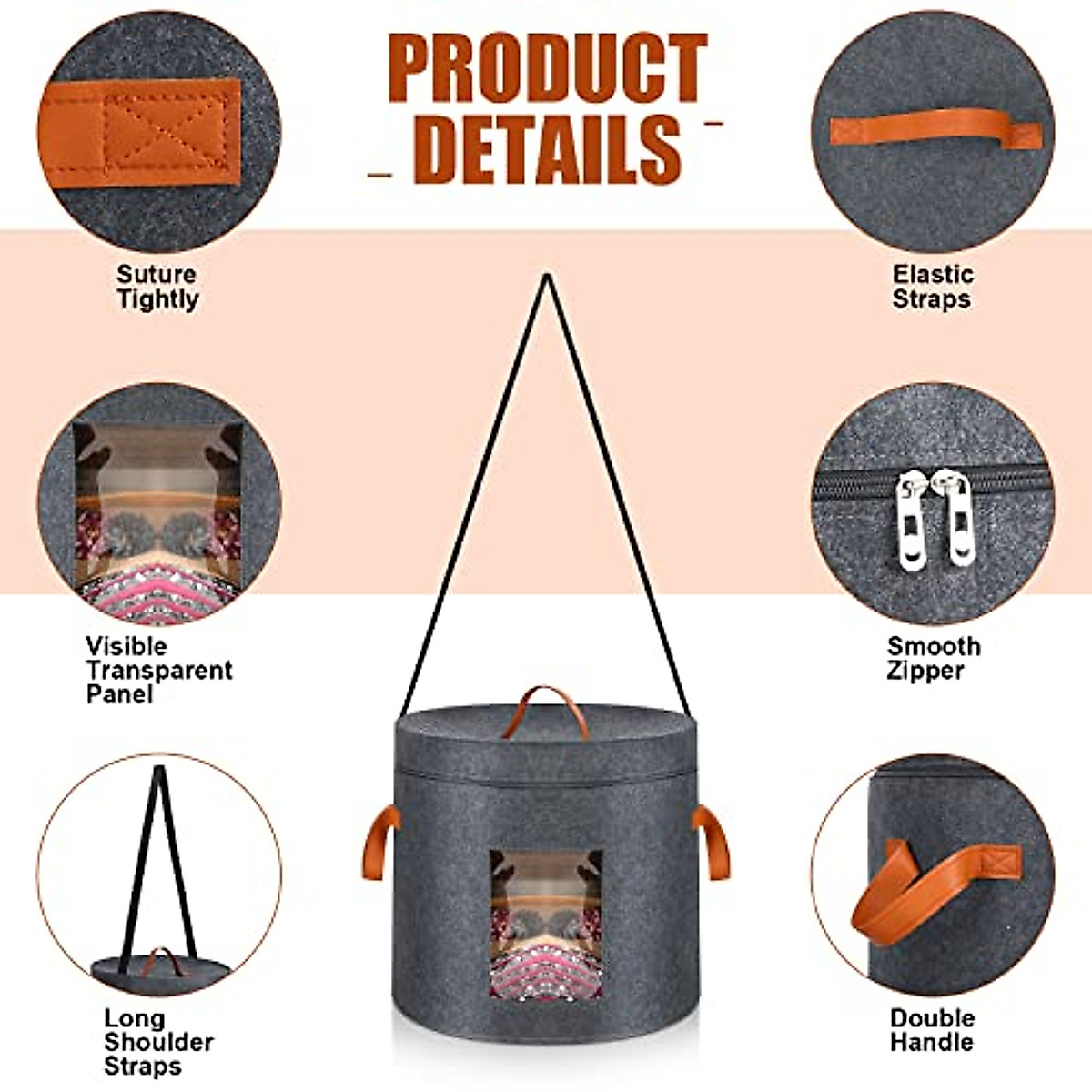 2 Pcs Hat Storage Box 17 x 10.3 Inches Stackable Round Brim Hats Case Foldable Clothes Storage Container Cowboy Hat Stuffed Animal Toy Organizer with Lid,shoulder Strap and Clear Window (2 Pieces)