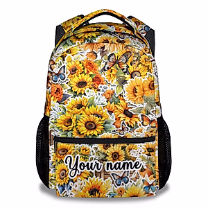 COOPASIA Personalized Sunflower Backpack for Girls, 16 Inch Aesthetic Backpack for School, Yellow, Adjustable Straps, Durable, Lightweight, Large Capacity Bookbag for Kids