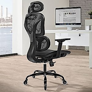 FelixKing Ergonomic Office Chair, Home Office Rolling Swivel Chair Mesh High Back Computer Chair with 3D Adjustable Armrest & Lumbar Support, Blade Wheels Desk Chair with Headrest (Black)