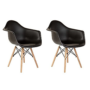 +gardenlife | Eames Nordic Chair Mid Century Design Dining Plastic Armchair | Set of 2 | Black