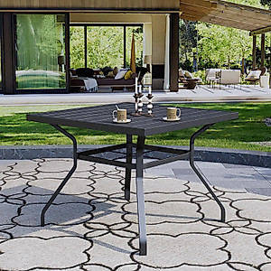 Virvla Patio Dining Square Table Outdoor Steel Table with Umbrella Hole 37" x 37" x 28" - Black