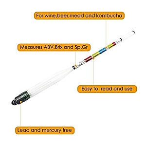 Hydrometer and Test Jar for Wine, Beer and Kombucha - Including 250ml Plastic Cylinder, Cleaning Brush and ABV Storage Bag