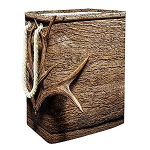Laundry Basket Deer Antlers Rustic Wooden Foldable Laundry Hamper with Handles Detachable Brackets Well-Holding Waterproof for Clothes Toys Organization in Laundry Room Bedroom Bathroom