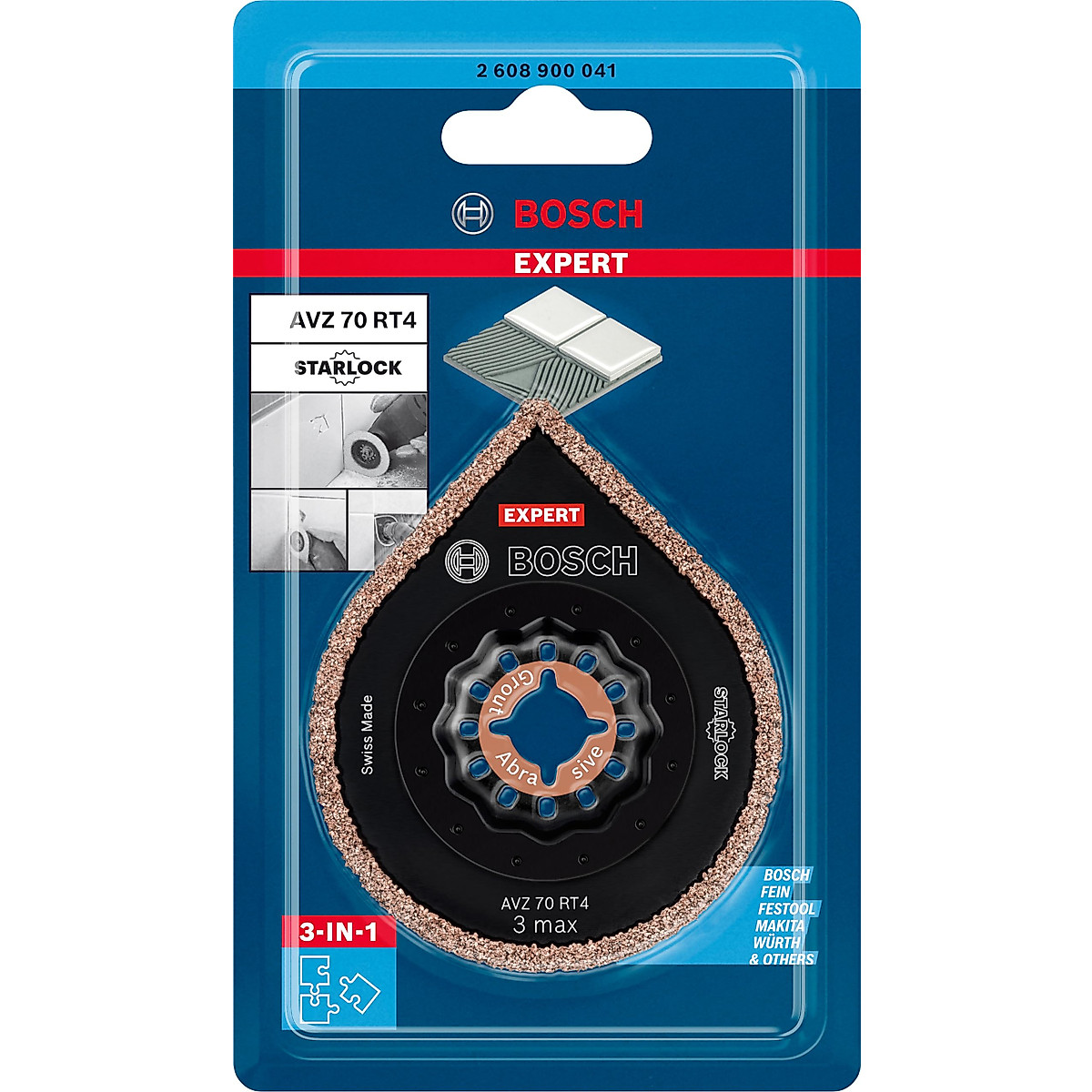 Bosch Professional 1x Expert 3 max AVZ 70 RT4 Multitool Grouting Plates (for Mortar, Ø 70 mm, Accessory Multitool)