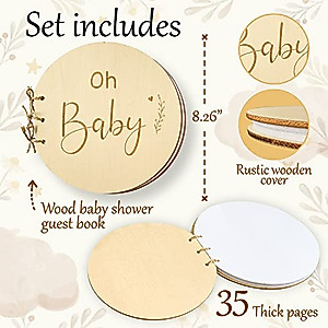STOFINITY Baby Shower Guest Book Alternatives - Baby Shower Sign in Guest Book, Baby Shower Book Guest for Girl Boy, Oh Baby Guest Advice Book with Blank Pages, Wood Guestbook Keepsake Gift for Mom