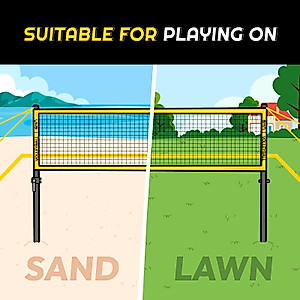 A11N Heavy-Duty 32ft Outdoor Volleyball Net with Anti-Sag System - Portable Set Includes Volleyball, Net, Air Pump, Boundary Markers and Bag - Perfect for Backyard, Beach, and Park