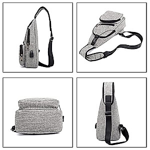ULemeili Sling Backpack with USB Charging Port, Men Women Chest Crossbody Shoulder Bag Biking Hiking Cycling (Grey, One Size)