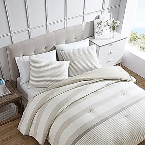 Nautica Duvet Cover Set Cotton Reversible Bedding with Matching Shams, Stylish Home Decor for All Seasons, King, Beige