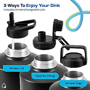 AQUAFIT Insulated Water Bottle 64 oz - Water Bottle Stainless Steel - 64 oz Water Bottle - 64 oz Insulated Water Bottle with Straw - Half Gallon Water Bottle Insulated Growler (74oz, Midnight Black)