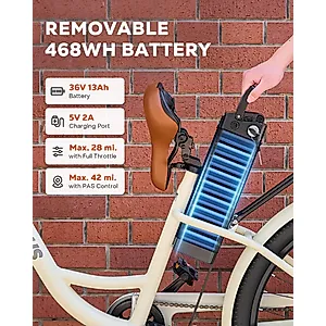 Viribus Electric Bike for Adults, 700W Peak E Bikes for Women with Aluminum Frame, Basket, Rack & 36V 13AH Battery, 7 Speed City Commuter Step Through Electric Bicycle for Ladies Seniors 26 inch Beige