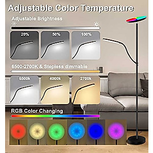 Hyskostar Standing Multicolor Lamp, Dimmable Colorful RGB Floor Lamps,Top Sky Light and Side Reading Lamp, Adjustable Tall Lamp with Remote & Long Touch &APP Control for Living Room Bedroom Office
