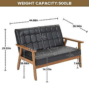 Ufurpie Mid Century Modern Loveseat, 2-Seat PU Leather Upholstered, Comfy Reading Couch, Accent Sofa for Living Room Bedroom, Easy Assembly, Black