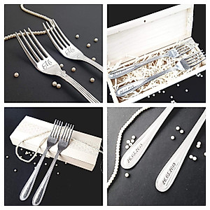 Personalized Reusable Silverware Sets for Bride and Groom, Engraved Mr and Mrs Forks for Wedding Cake Ceremony, Engagement Bridal Shower Anniversary Birthday Congratulations Gifts