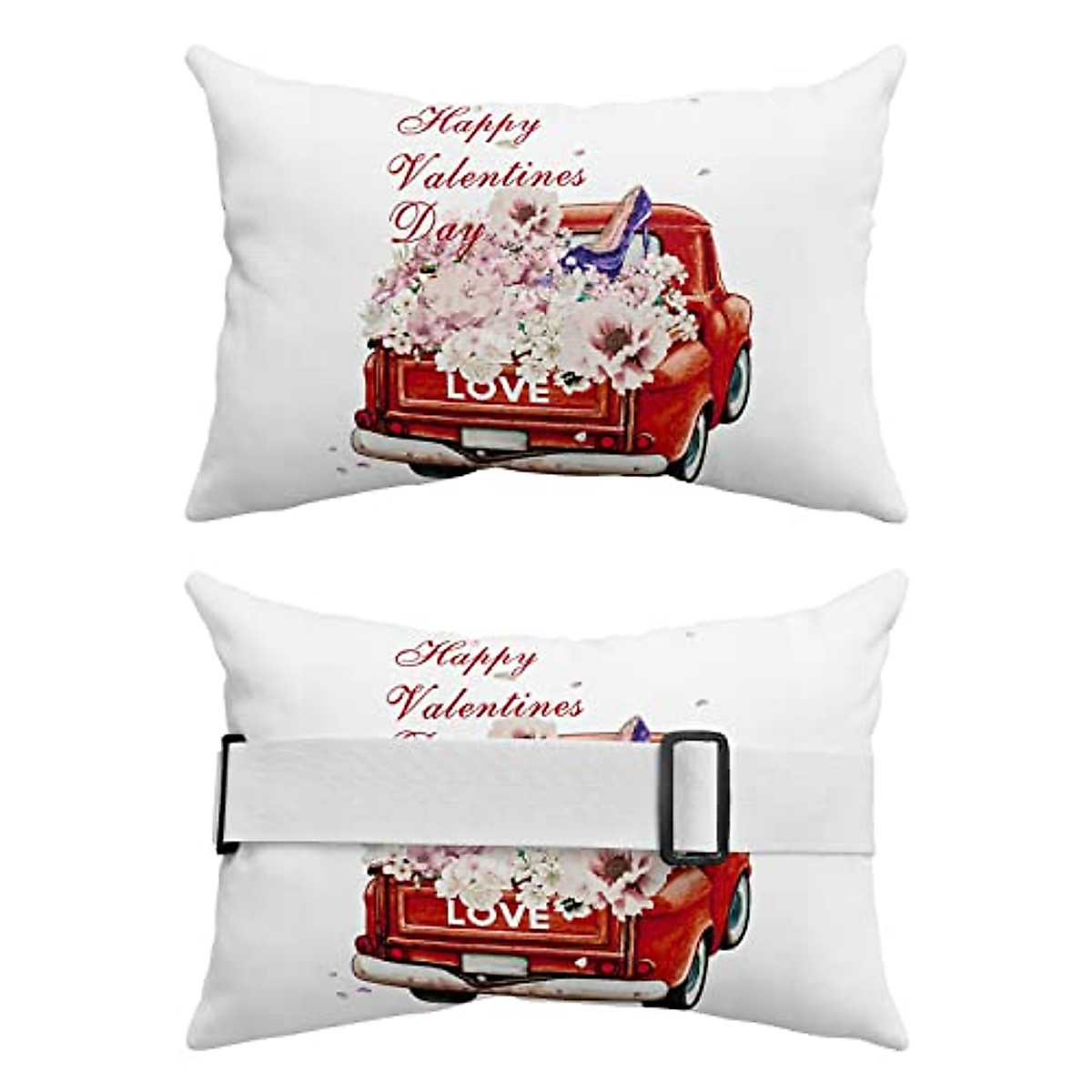 Happy Valentine's Day Red Truck Outdoor Pillows for Chaise Lounge Chair, Romantic Rose High Heels Waterproof Lumbar Head Support Pillow with Adjustable Elastic Band for Pool Patio Furniture Decorative