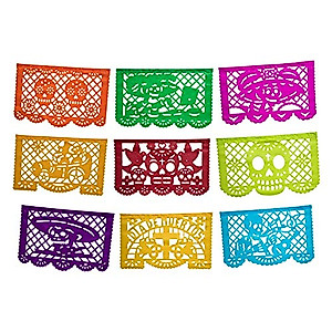 Altar de Ofrendas Dia de los Muertos Mexican Papel Picado Tissue Paper Banner. Colorful Day of the Dead Decorations Medium Size Panels