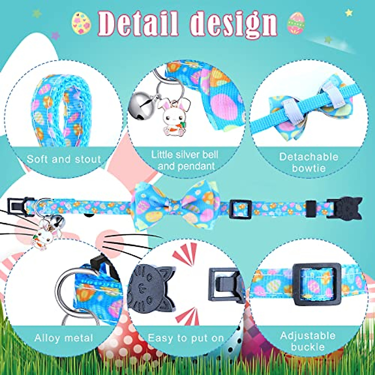 9 Pcs Holiday Cat Collars Easter Breakaway Cat Collar with Bow Tie and Bell Adjustable St. Patrick's Day Valentine's Day and Safety Buckle Collars for Kitten Puppy Festivals and Daily (Medium)