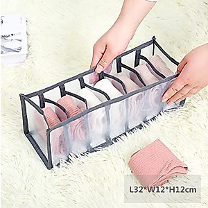 3PCS Drawer Organizer Underwear Closet Divider Women 6,7 and 11 grids for Clothes Storage Organization, Dresser, Drawer and Closet Organizers for: Underwear, Bra, Sock, & More, PSL-S13, Gray